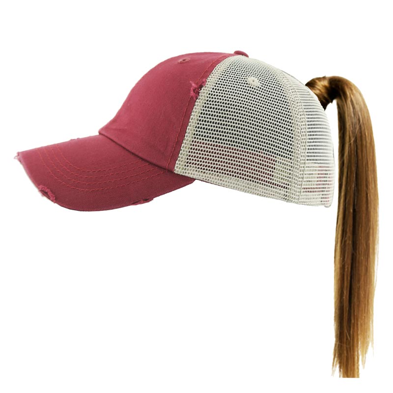 Vintage Solid Ponytail Mesh Ball Cap-PONY002M/MAR 1 – Bluetortoisewholesale
