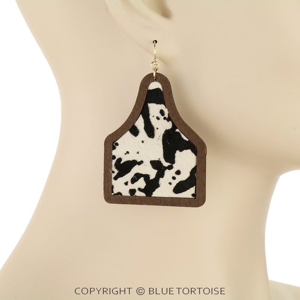 Genuine Leather Wood Cattle Tag Dangle Earrings – Bluetortoisewholesale
