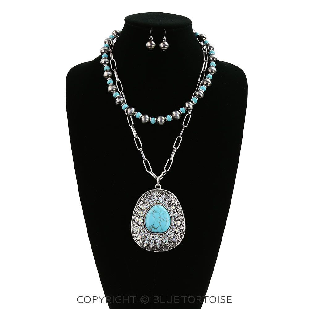 2 Layered Western Cowboy Hat Pendant Necklace Set – Bluetortoisewholesale
