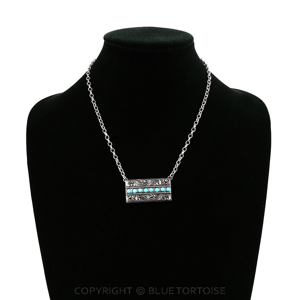 Western Filigree Bar Stone Necklace – Bluetortoisewholesale