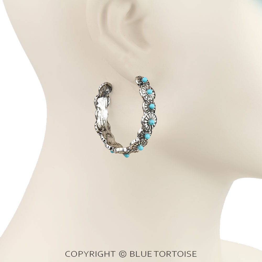 Western Concho Stone Hoop Earrings – Bluetortoisewholesale