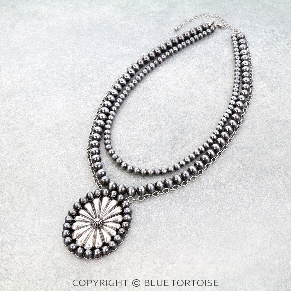 3 Row Western Concho Pearl Necklace – Bluetortoisewholesale
